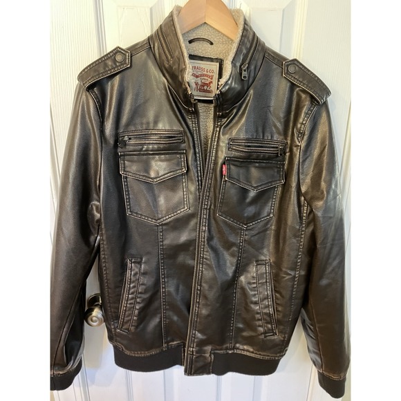 Levi's | Jackets & Coats | Levis Mens Faux Leather Sherpa Lined Aviator ...